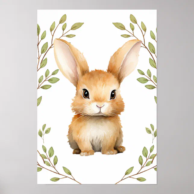 Greenery Rabbit Woodland Animals Nursery Poster | Zazzle