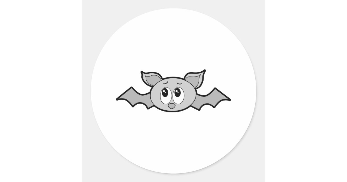 Grey Bat Cartoon. Classic Round Sticker | Zazzle