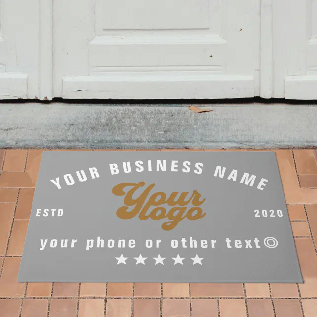 Grey Business logo Company name Branded Doormat | Zazzle