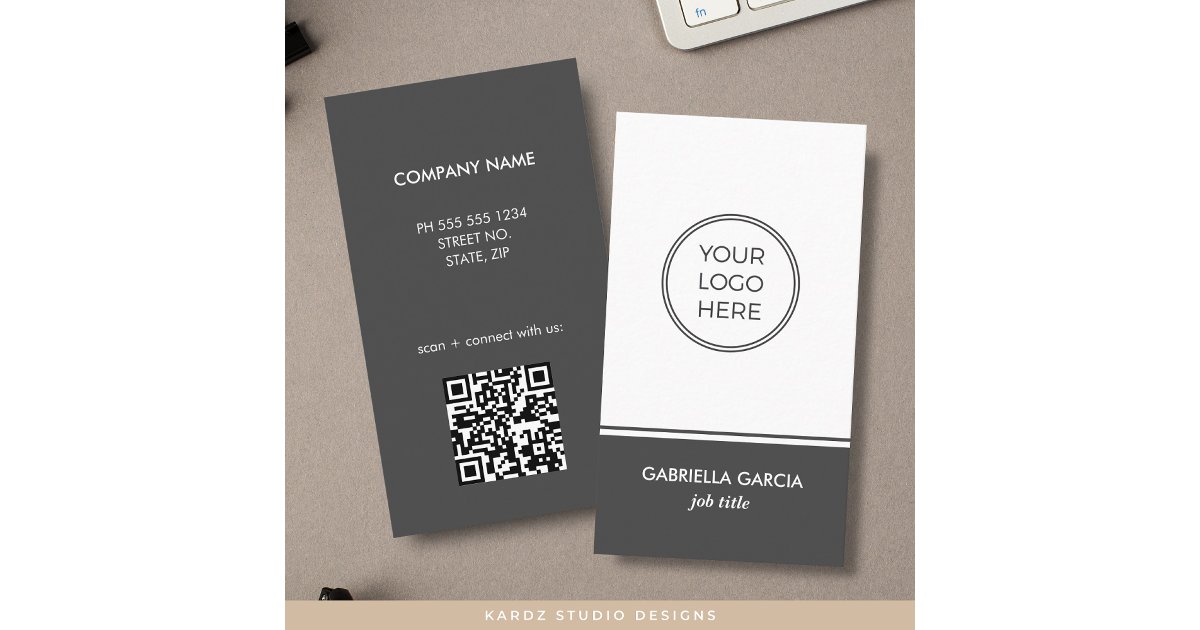 Grey Simple Generic Logo QR Code Business Card | Zazzle