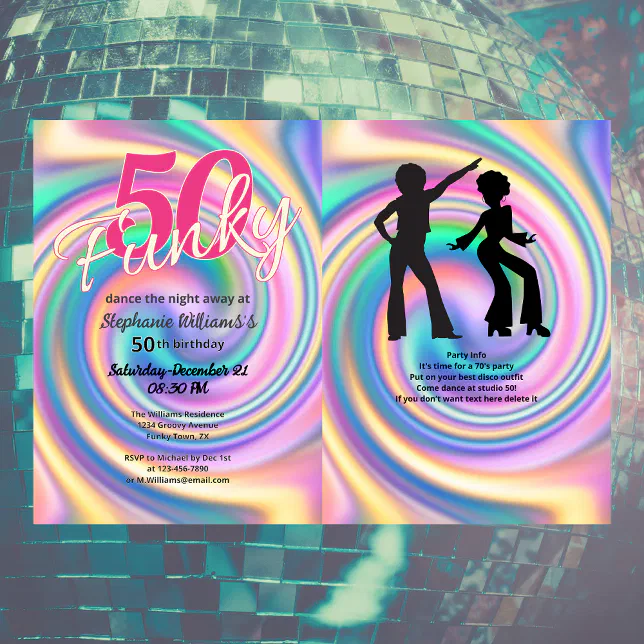 Groovy Funky Disco Tie Dye Women's 50th Birthday Invitation | Zazzle