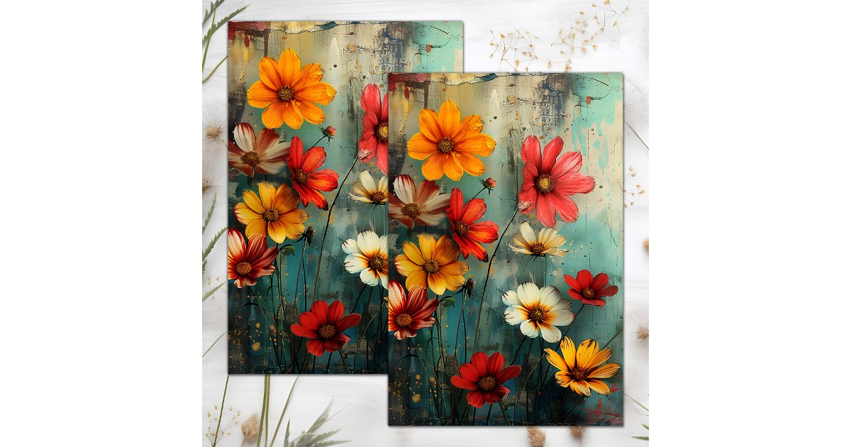 GRUNGE DISTRESSED FLORAL DECOUPAGE TISSUE PAPER | Zazzle