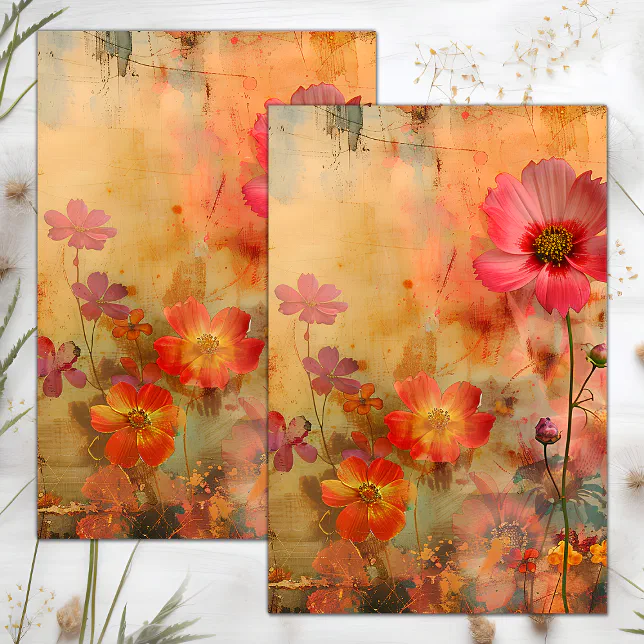 GRUNGE DISTRESSED FLORAL DECOUPAGE TISSUE PAPER | Zazzle