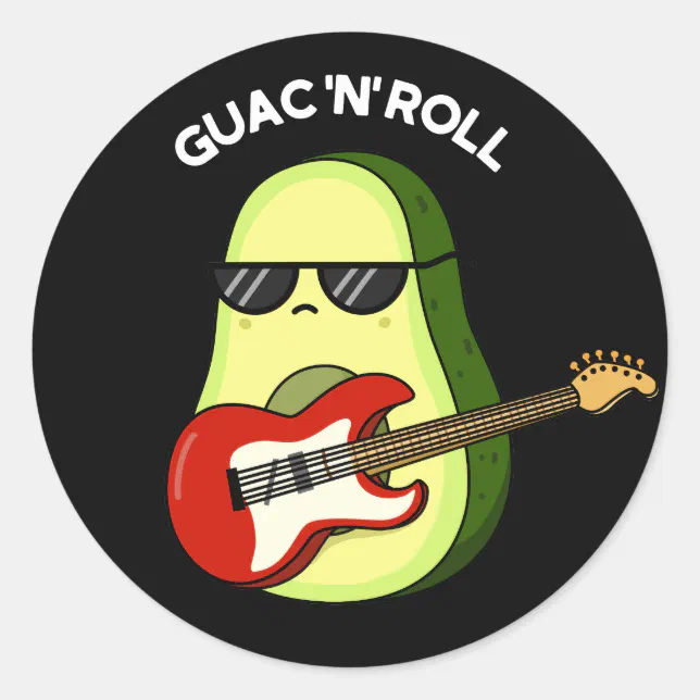 Guac And Roll Funny Avocado Pun Dark BG Classic Round Sticker | Zazzle