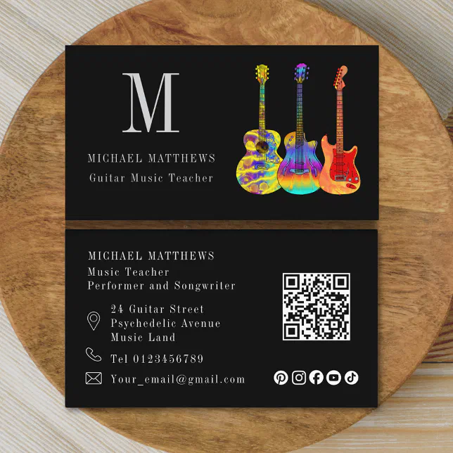 Guitar Music Teacher Custom QR Code Social Media Business Card | Zazzle
