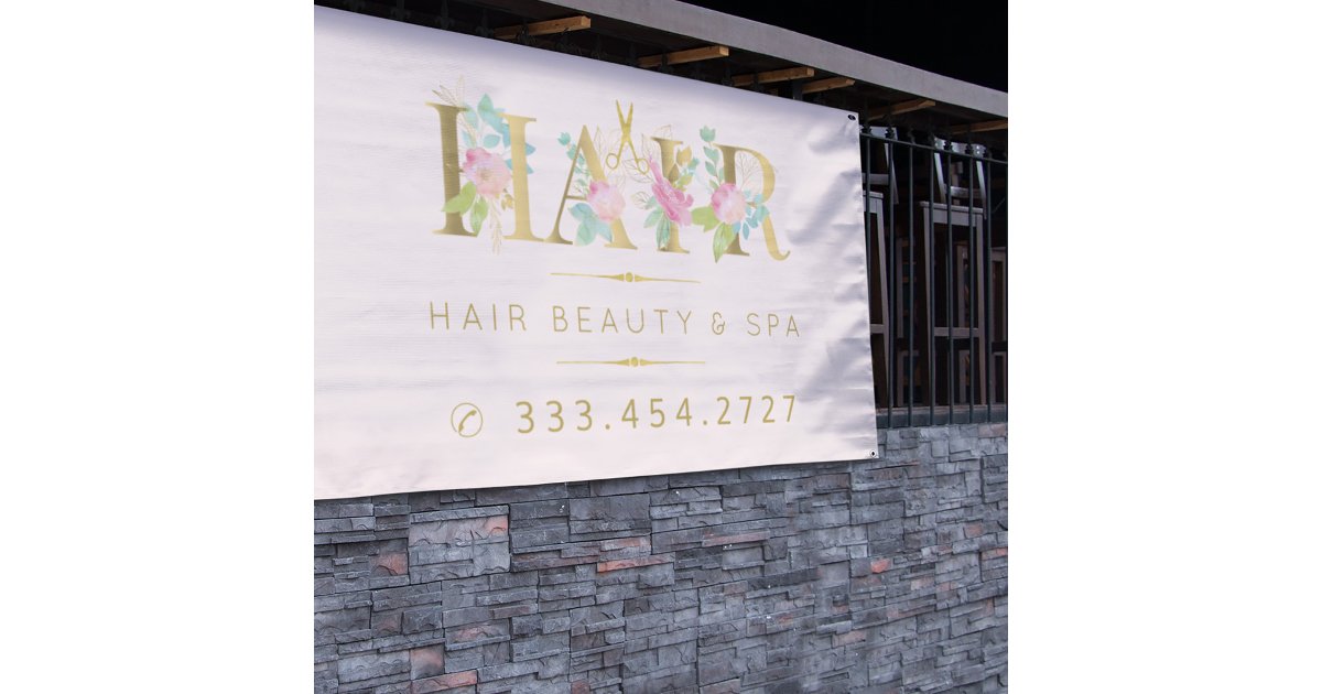 Hair salon gold floral pink typography luxury glam banner | Zazzle