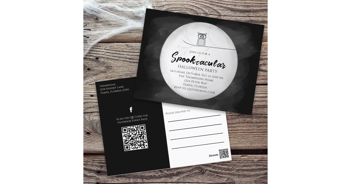 Halloween Spooktacular Owl QR Code Social Media Postcard | Zazzle