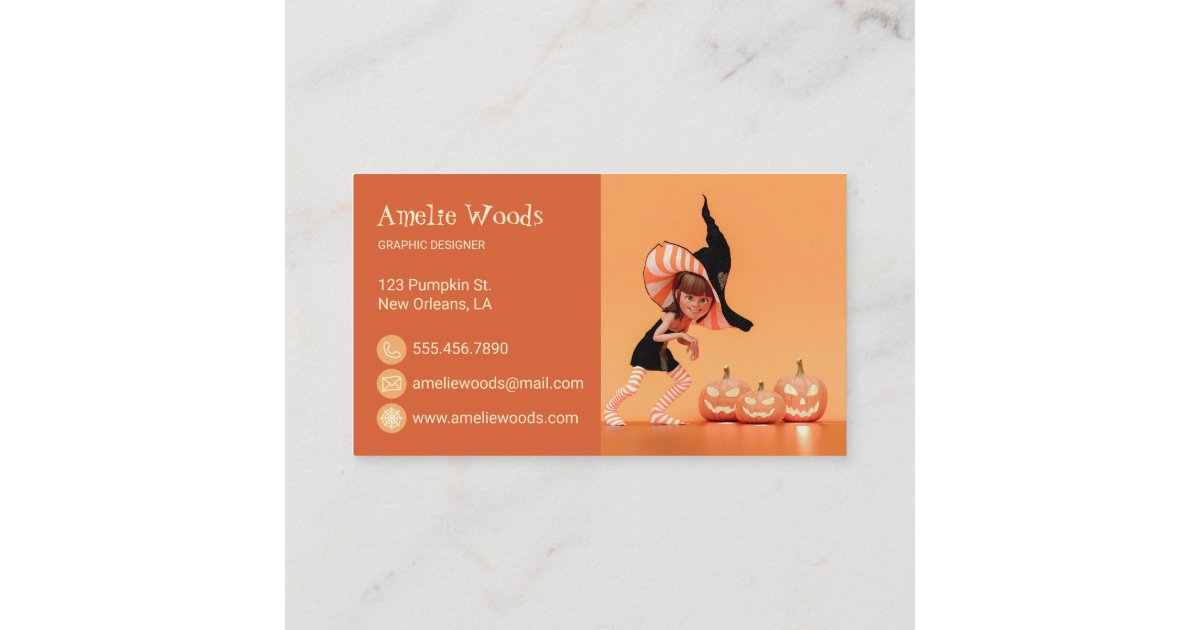 Halloween Toon Girl with Pumpkins Business Card | Zazzle