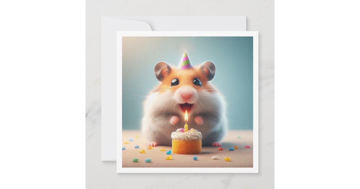 Hamster eating cake birthday invitation | Zazzle