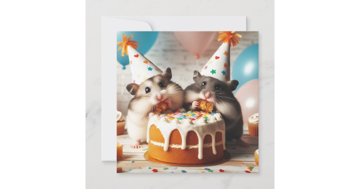 Hamsters eating cake birthday invitation | Zazzle
