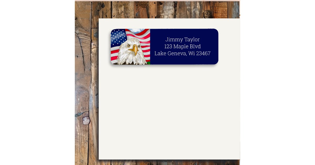 Hand Drawn Bald Eagle and American Flag Patriotic Return Address Label ...