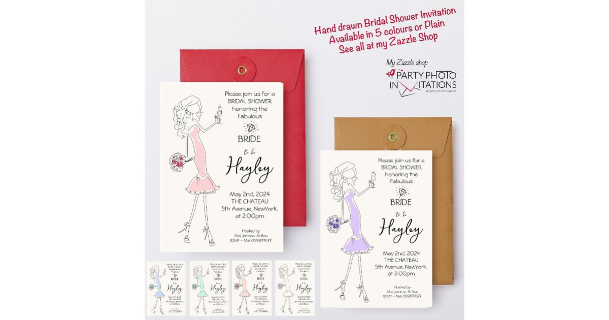 Hand drawn Illustrated Bridal Shower invitation | Zazzle