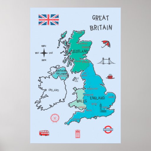 Hand-drawn map of Great Britain Poster | Zazzle