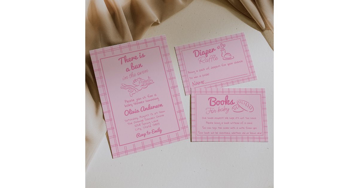 Hand Drawn Pink Bun In The Oven Angel Baby Shower Invitation | Zazzle