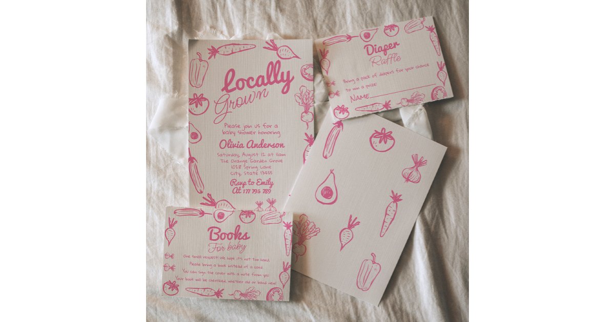 Hand Drawn Pink Locally Grown Girl Baby Shower Invitation | Zazzle
