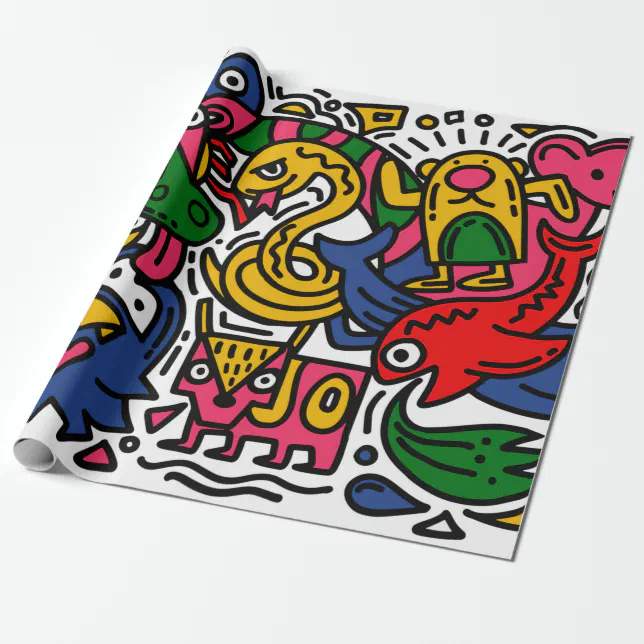 Hand Drawn vintage Illustration of Doodle, cartoon Wrapping Paper | Zazzle
