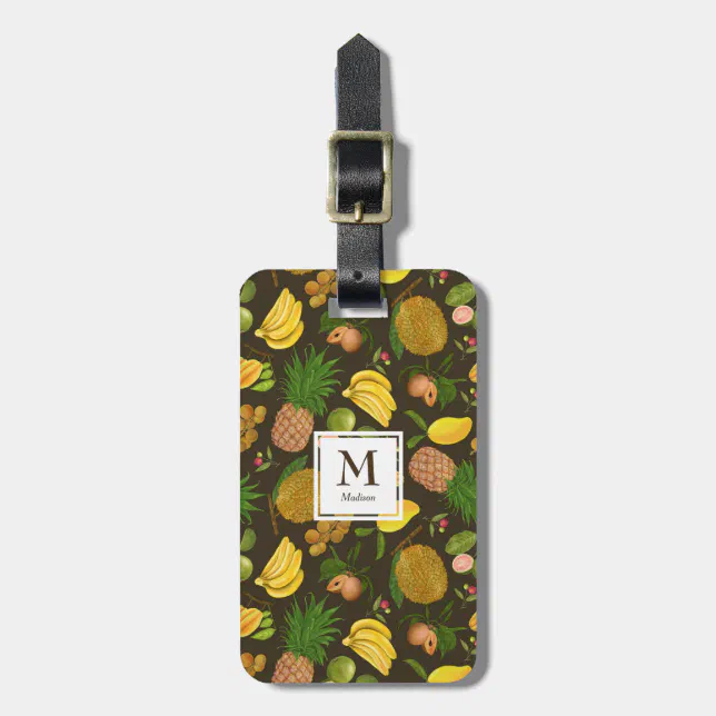 Handpainted Colourful Tropical Fruits Monogram Luggage Tag | Zazzle
