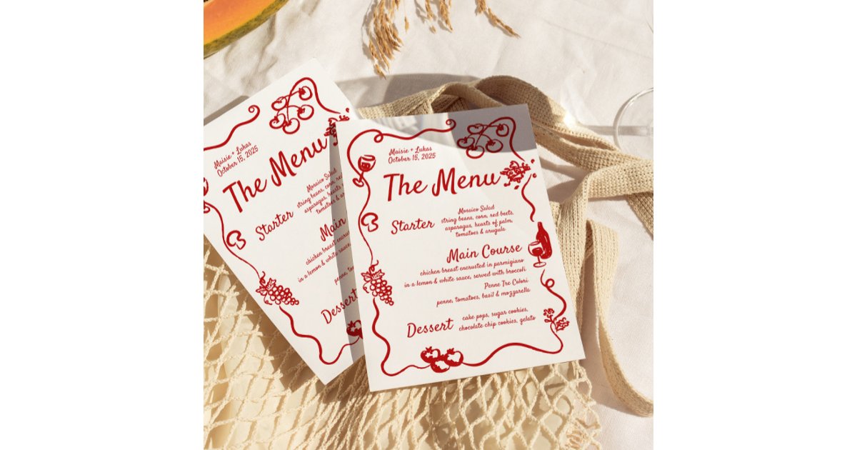 Handwritten Illustrated Wavy Border Whimsical Menu | Zazzle