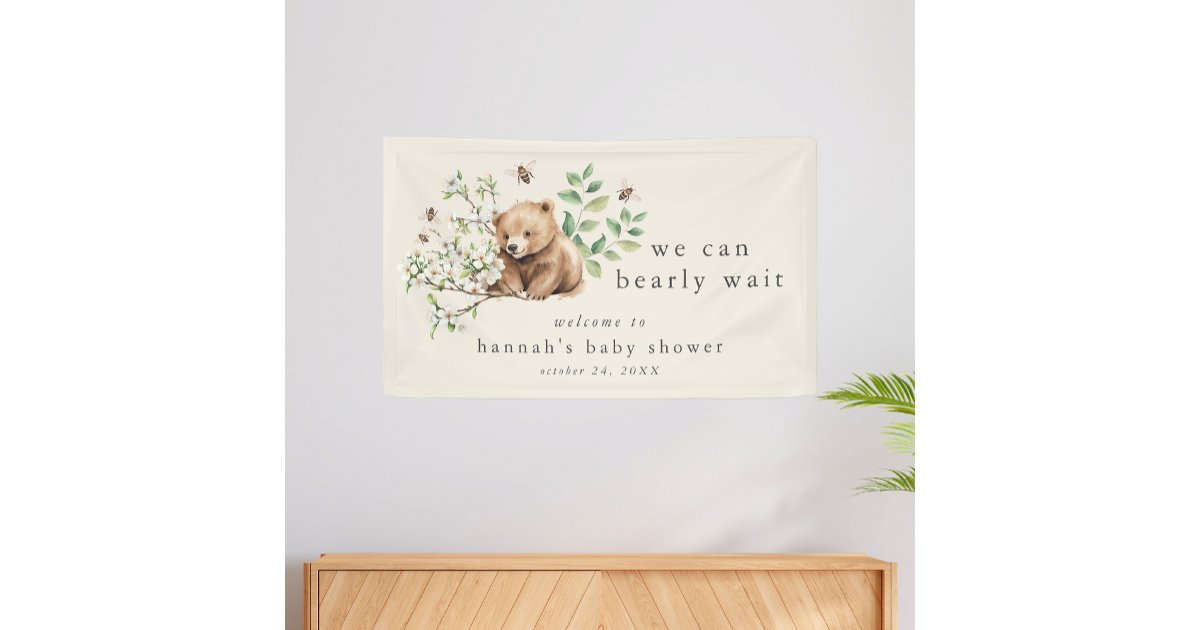 HANNAH Vintage Boho We Can Bearly Wait Baby Shower Banner | Zazzle