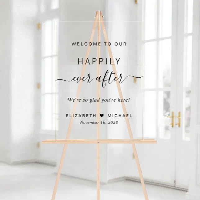 Happily Ever After Wedding Welcome Acrylic Sign | Zazzle