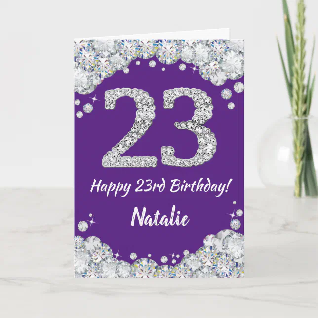 Happy 23rd Birthday Purple and Silver Glitter Card | Zazzle