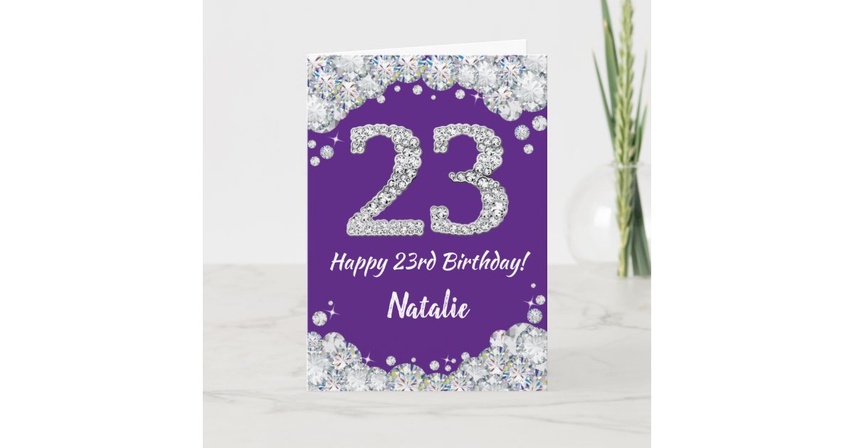 Happy 23rd Birthday Purple and Silver Glitter Card | Zazzle