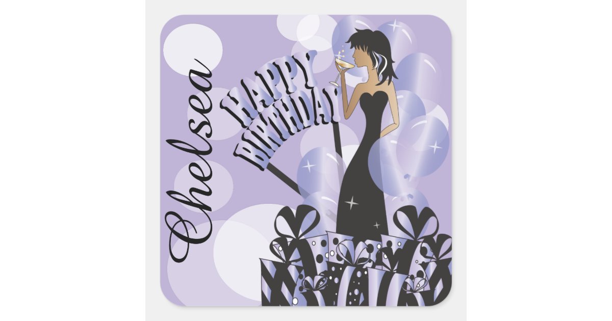 Happy Birthday Diva Girl | DIY Name | Light Purple Square Sticker | Zazzle