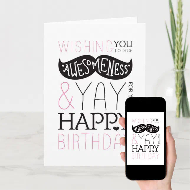 Happy birthday moustache fun typography card | Zazzle