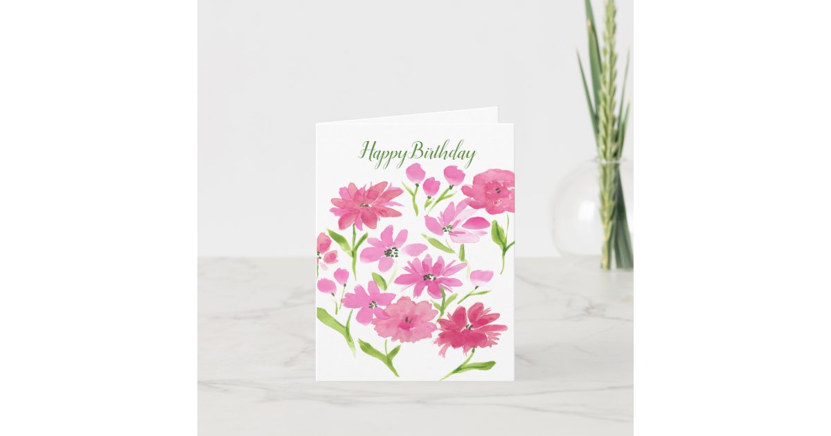 Happy Birthday Pink Floral Folded Note Card | Zazzle