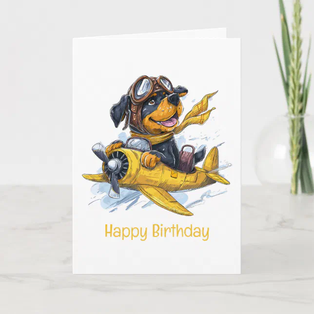 Happy Birthday Rottweiler Dog Pilot Aeroplane Card | Zazzle