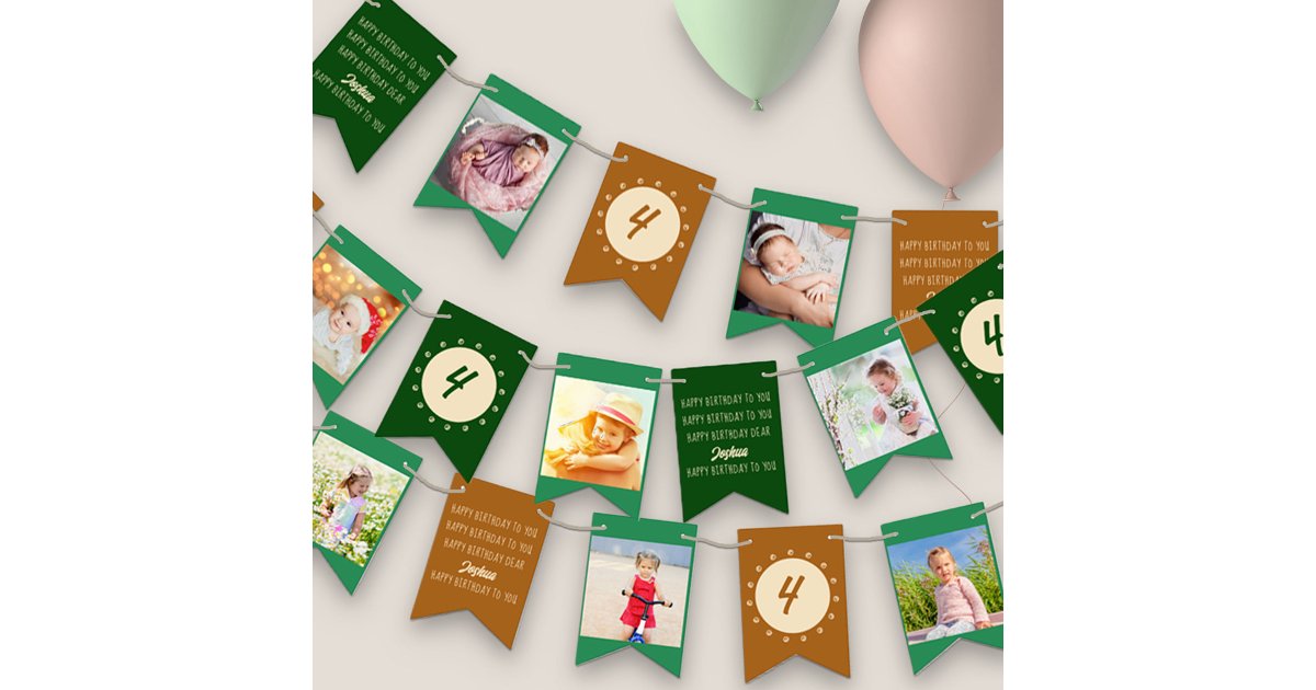 Happy Birthday to You Any Age Photo Green Rust Bunting | Zazzle
