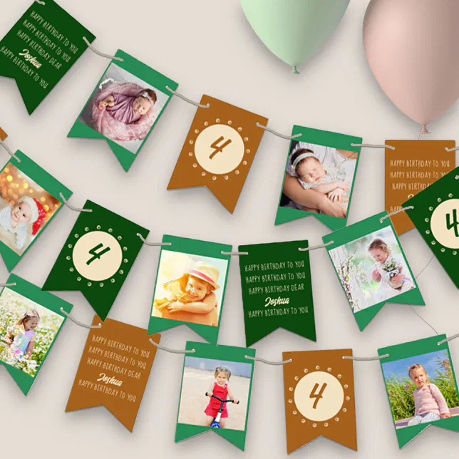 Happy Birthday to You Any Age Photo Green Rust Bunting | Zazzle