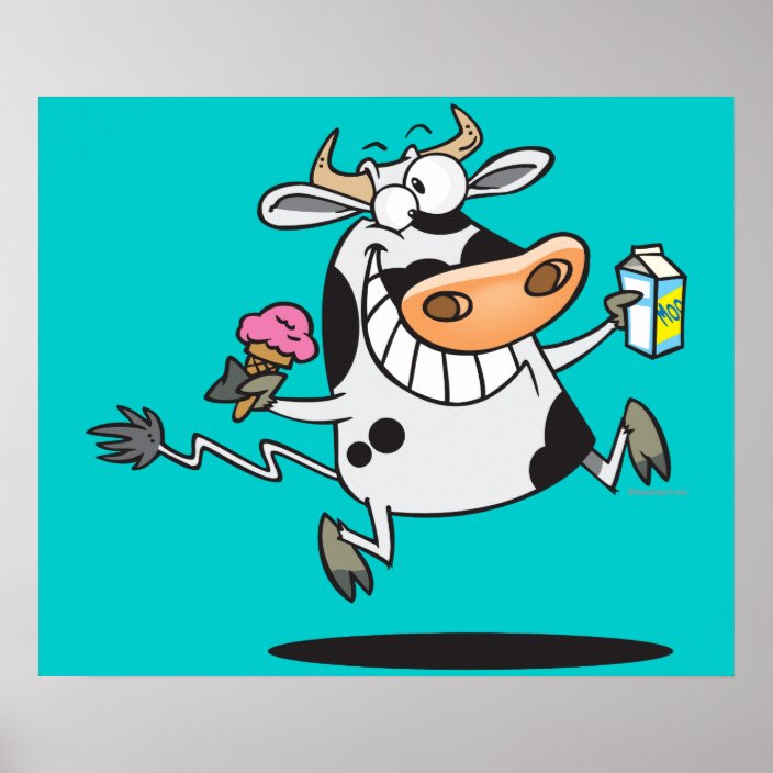 happy cute dairy cow cartoon ice cream milk poster | Zazzle.com.au