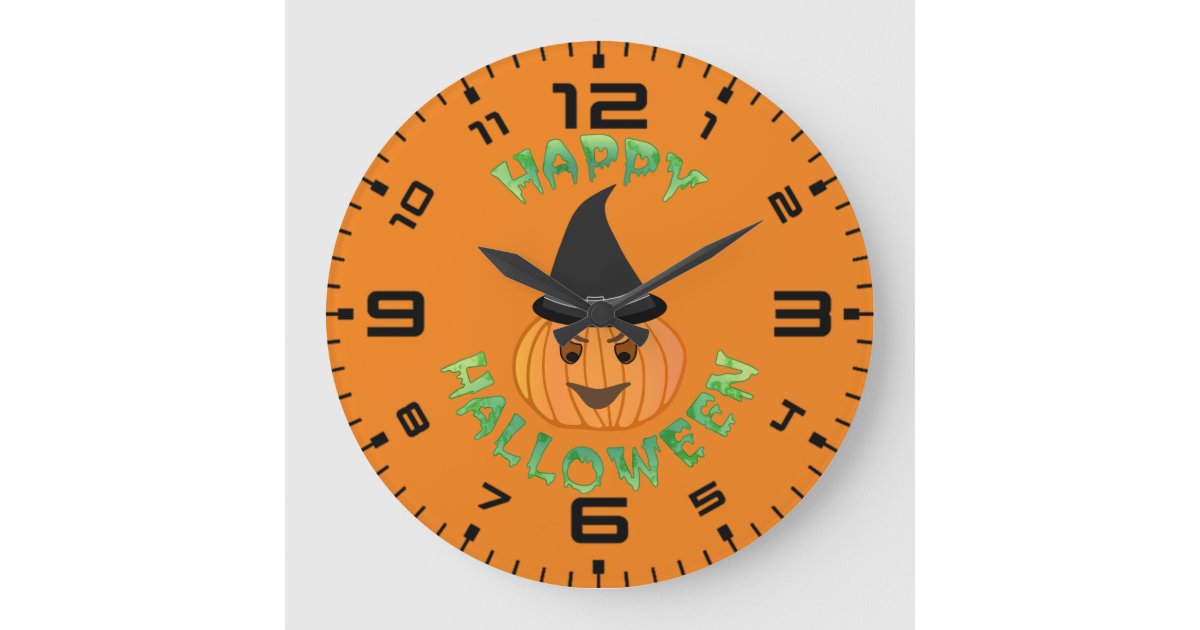 Happy Halloween Pumkin Witch Large Clock | Zazzle