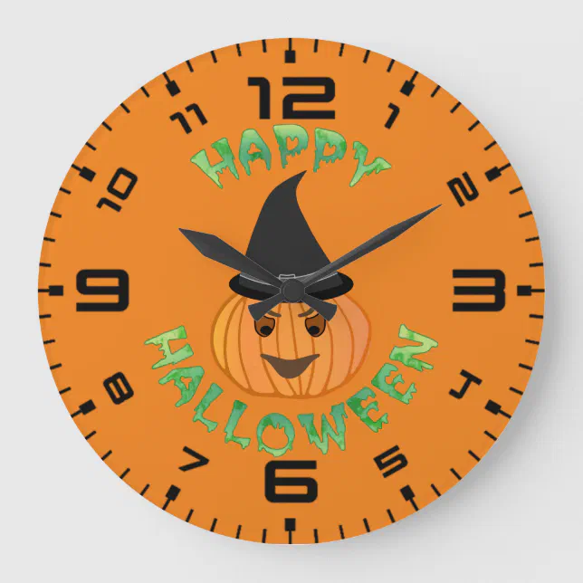 Happy Halloween Pumkin Witch Large Clock | Zazzle