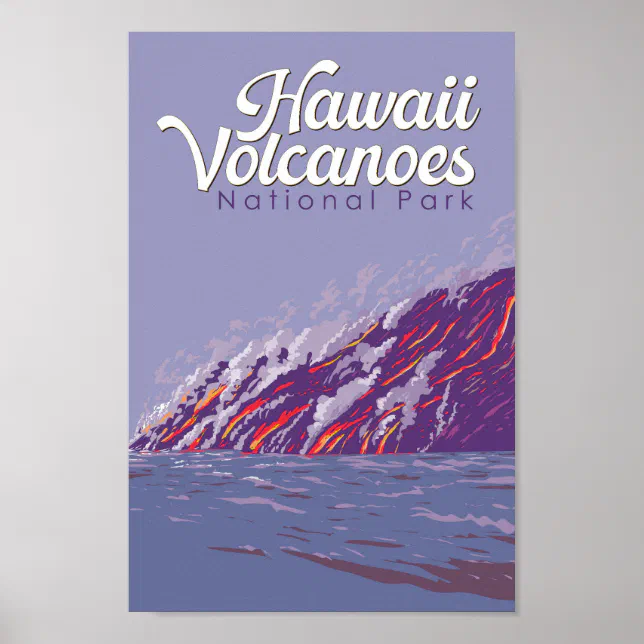 Hawaii Volcanoes National Park Illustration Travel Poster | Zazzle
