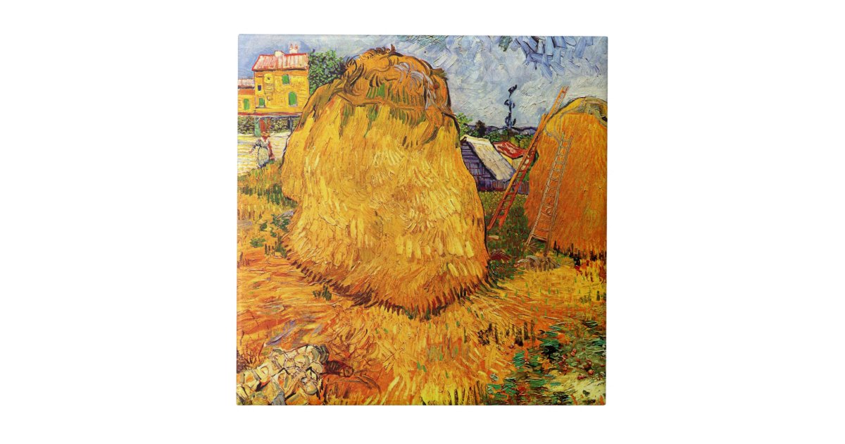 Haystacks in Provence by Vincent van Gogh Ceramic Tile | Zazzle
