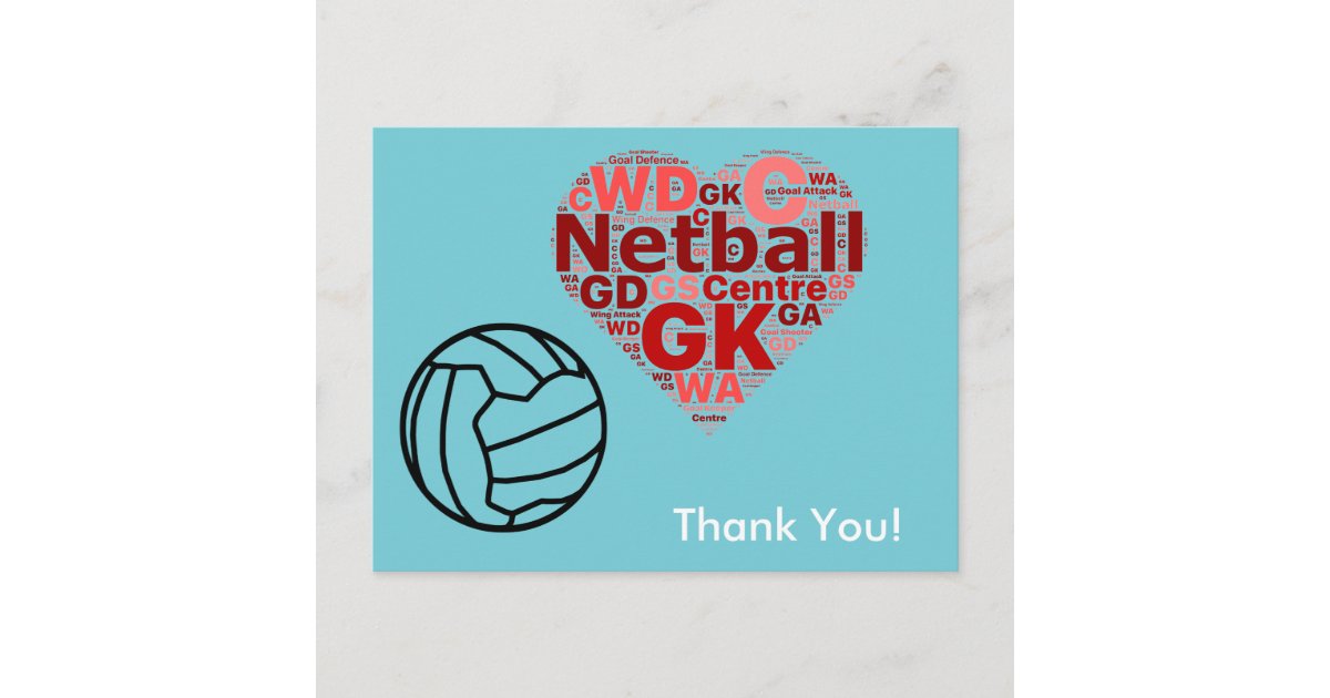 Heart Design Netball Thank You Postcard | Zazzle