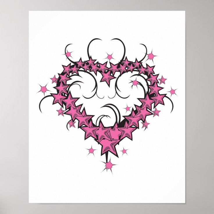 heart shape stars tattoo design poster | Zazzle