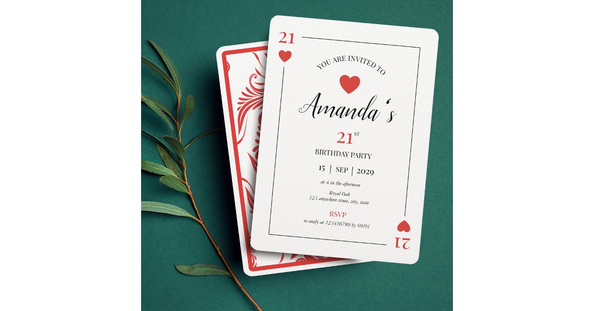Hearts Playing Card 21st Birthday Invitation | Zazzle