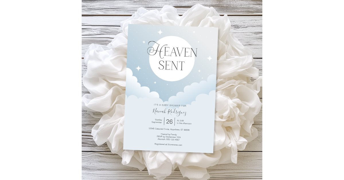 Heaven Sent Blue Clouds Baby Shower Invitation | Zazzle