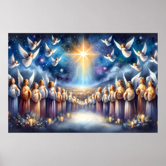 Heavenly Choir Under Star of Bethlehem Poster | Zazzle