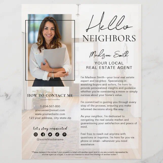 Hello Neighbour Real Estate Agent Introduction Flyer | Zazzle