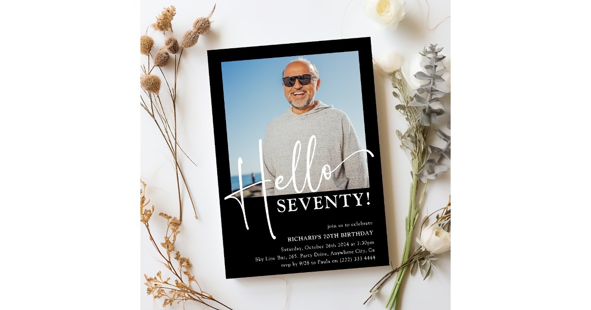 Hello SEVENTY! Minimal 70th Birthday Party Invitation | Zazzle