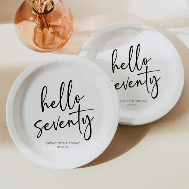 Hello Seventy Minimalist 70th Birthday Party Paper Plate | Zazzle