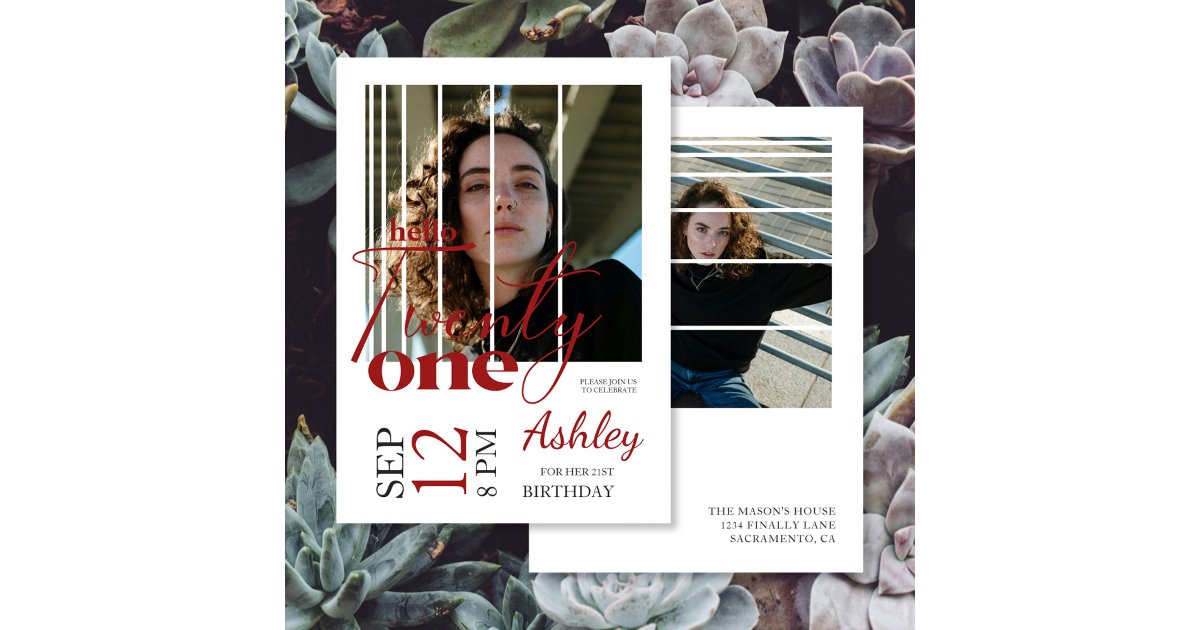 Hello Twenty One Modern Image 21st Birthday Invitation | Zazzle