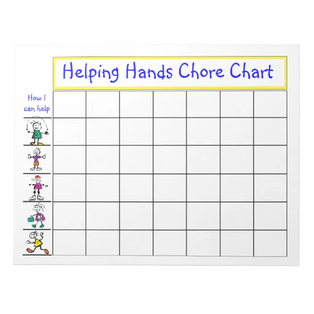 Helping Hands Chore Chart with kid stick figures Notepad | Zazzle