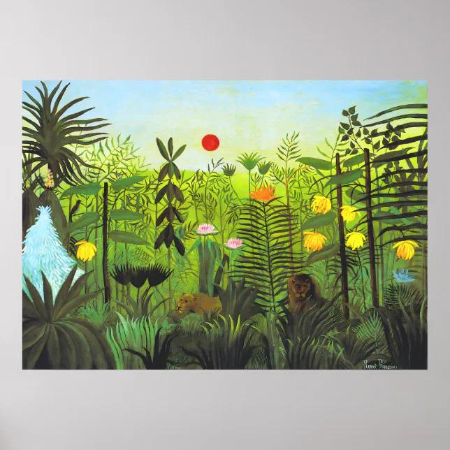 Henri Rousseau - Exotic Landscape with lion Poster | Zazzle