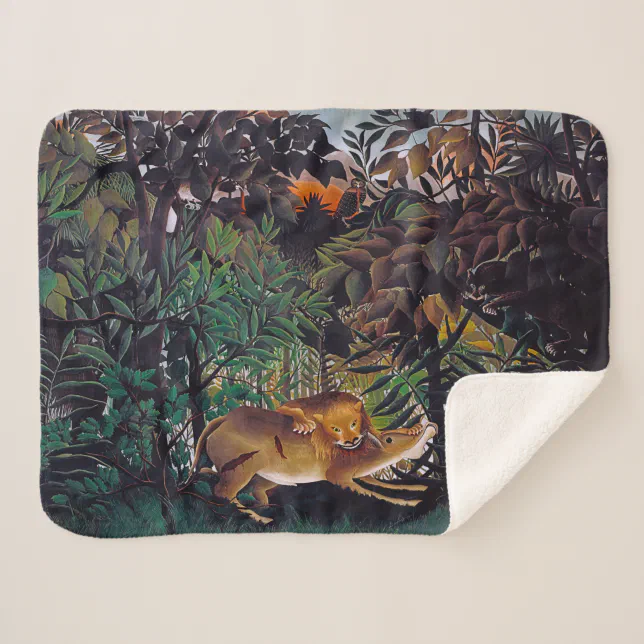 Henri Rousseau - The Hungry Lion Sherpa Blanket | Zazzle