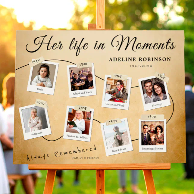 Her Life in Moments Funeral Photo Memory Timeline Poster | Zazzle